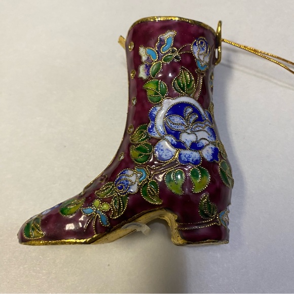 Accents | Vintage Cloisonn Shoe Boot Figurine Ornament Enamel Floral ...